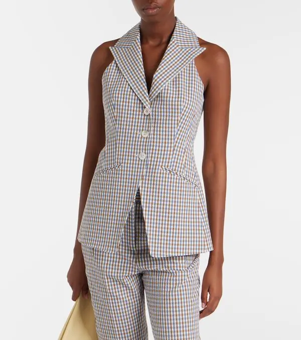Veronica Beard Gingham Cotton Seersucker Vest - Multicoloured