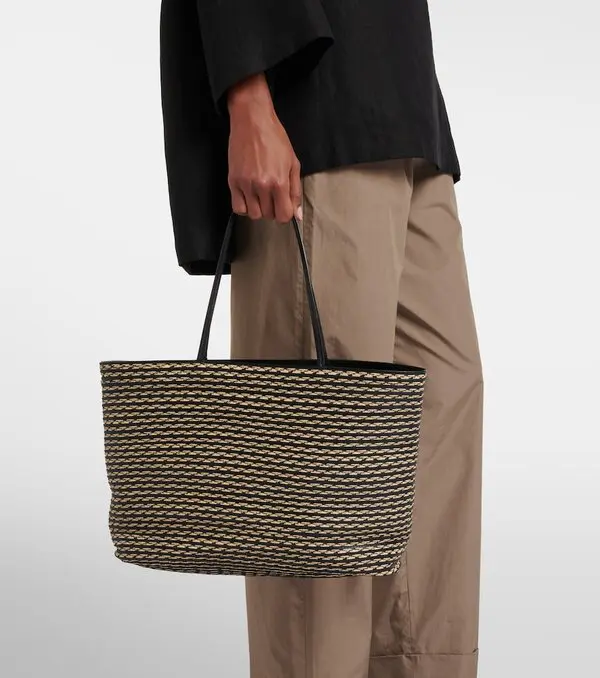 THE ROW Beau Large Raffia And Leather Tote Bag - Black