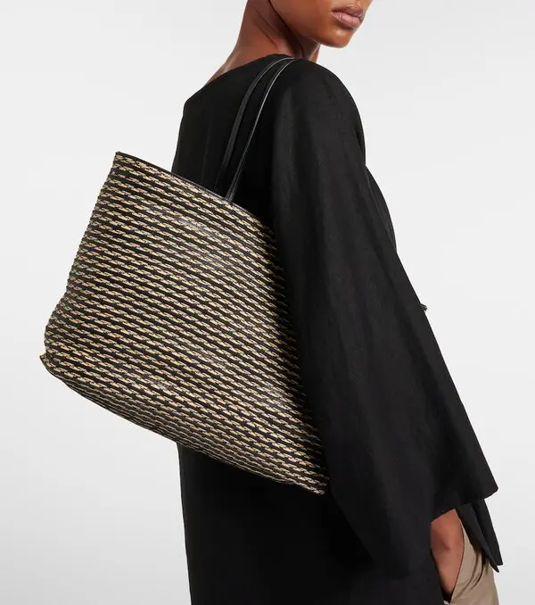 THE ROW Beau Large Raffia And Leather Tote Bag - Black