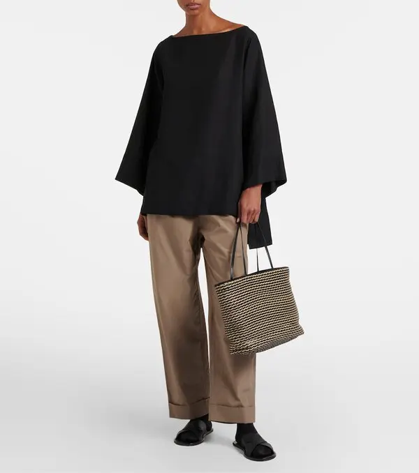 THE ROW Beau Large Raffia And Leather Tote Bag - Black