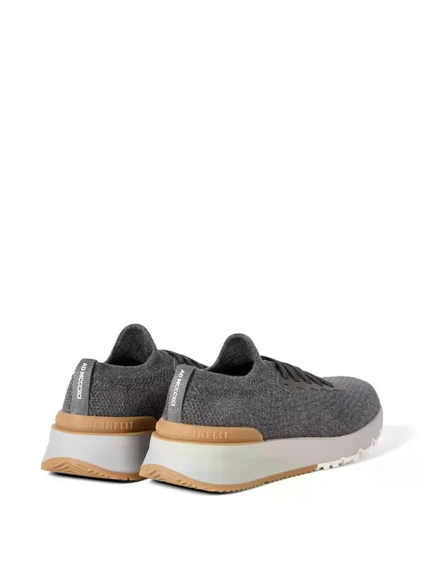 Brunello Cucinelli Cotton Knit And Calfskin Runners - Grey