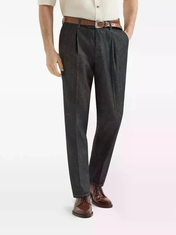 Brunello Cucinelli Lightweight Denim Pleated Trousers - Blue