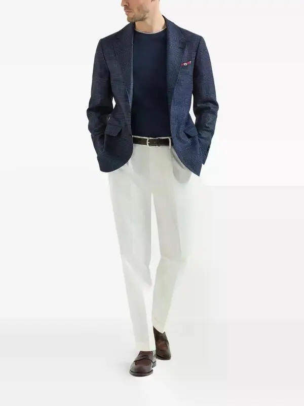 Brunello Cucinelli Wool, Silk And Linen Prince Of Wales Deconstructed Blazer - Blue