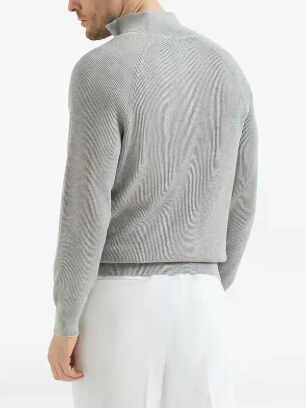Brunello Cucinelli Cotton English Rib Half-zip Sweater - Grey