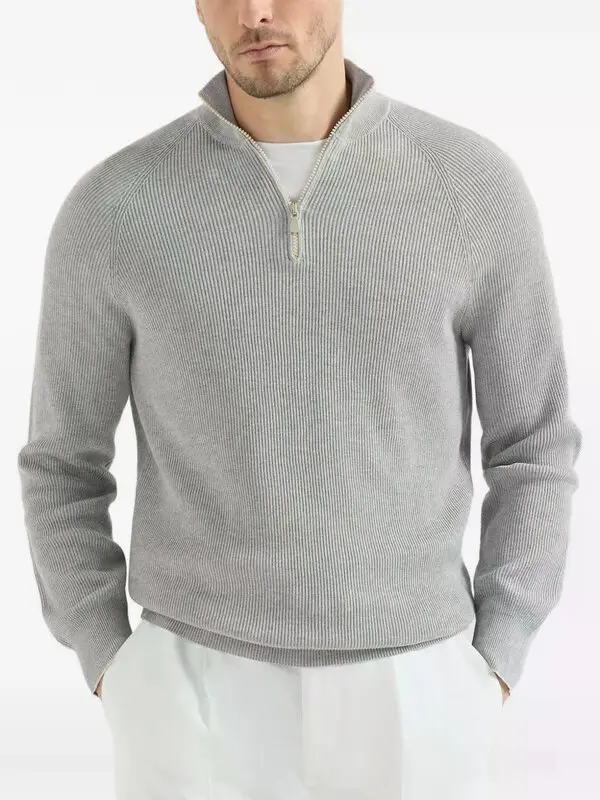 Brunello Cucinelli Cotton English Rib Half-zip Sweater - Grey