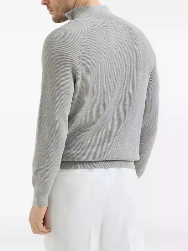 Brunello Cucinelli Cotton English Rib Half-zip Sweater - Grey