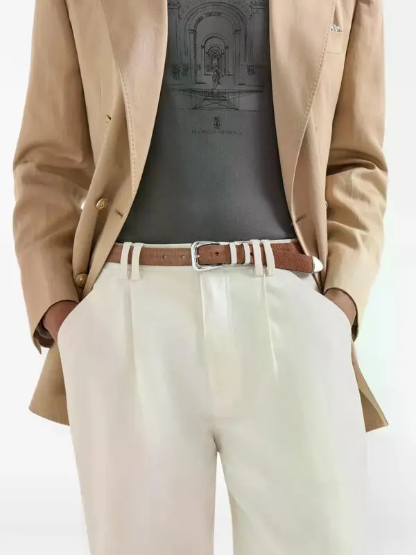Brunello Cucinelli Reversed Calfskin Belt With Chevron Pattern - Brown