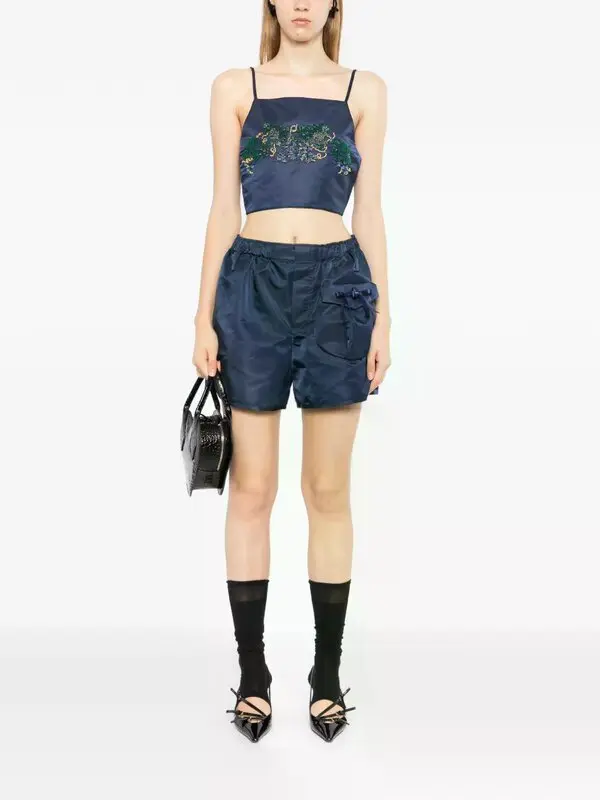 AO YES Bead-embellished Cropped Top With Spaghetti Straps - Blue