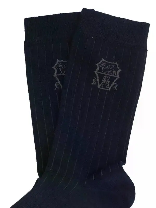 Brunello Cucinelli Ribbed Cotton Socks With Embroidered Logo