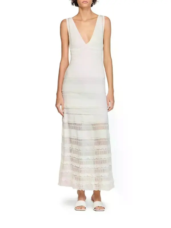 Sandro Pointelle-knit Tiered Maxi Dress - Neutrals