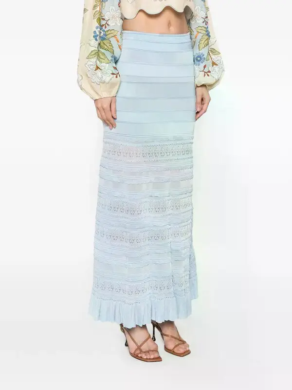 Sandro Textured Ruffled Maxi Skirt - Blue