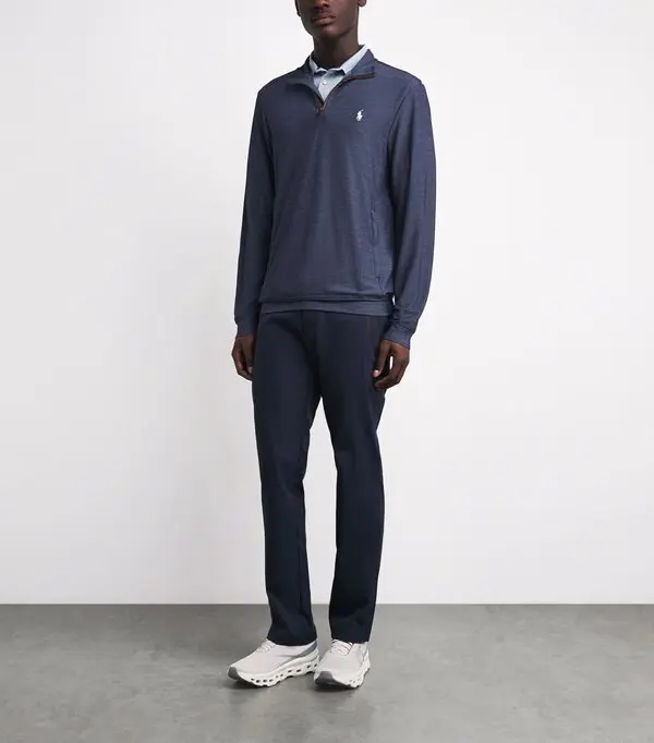 Rlx Ralph Lauren Quarter-zip Mesh Polo Pony Sweatshirt - Navy