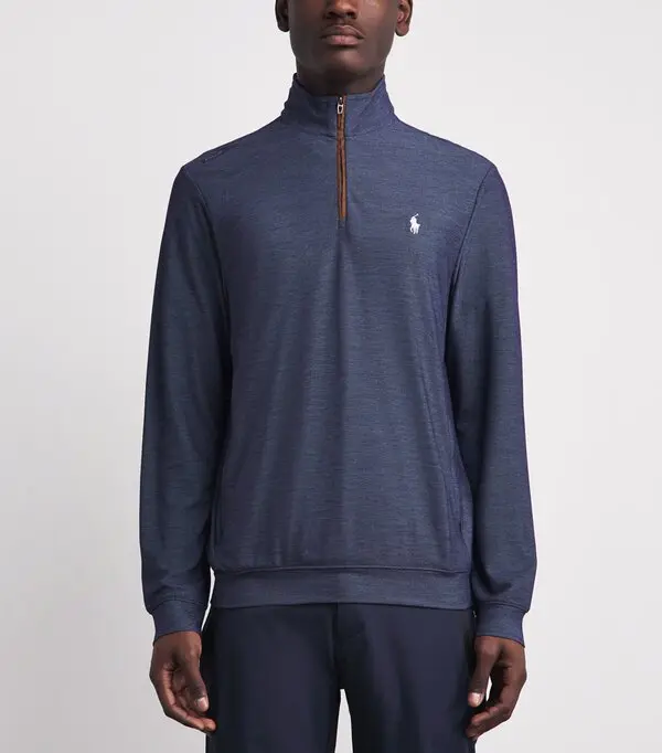 Rlx Ralph Lauren Quarter-zip Mesh Polo Pony Sweatshirt - Navy