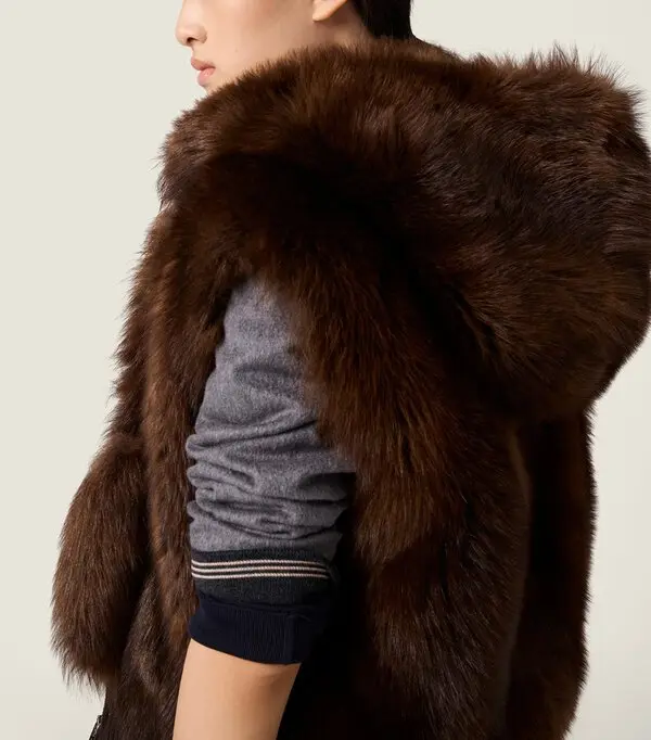 Miu Miu Shearling Hooded Gilet - Brown