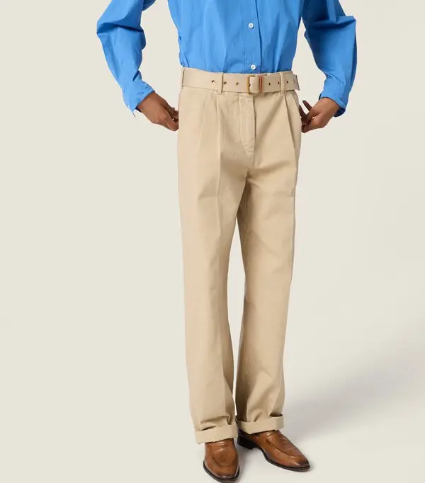 Miu Miu Cotton Gabardine Pleated Trousers