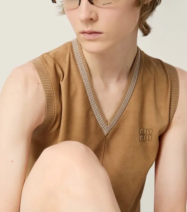 Miu Miu Wool-suede V-neck Sweater Vest