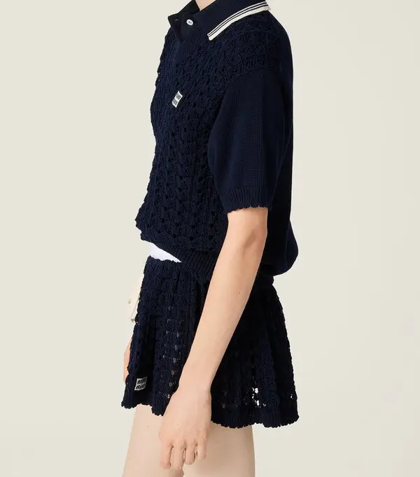Miu Miu Collared Crochet Polo Sweater