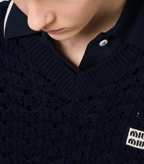 Miu Miu Collared Crochet Polo Sweater