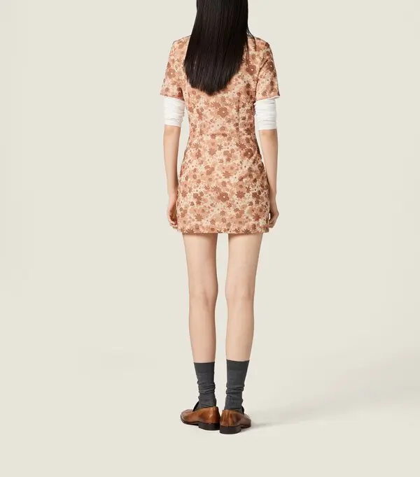 Miu Miu Stretch Floral Print Mini Dress - Nude
