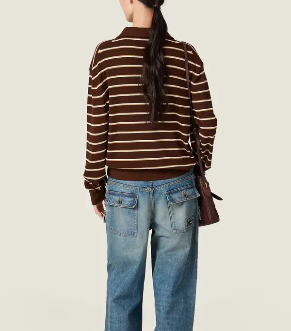 Miu Miu Cotton-blend Striped Polo Sweater - Brown