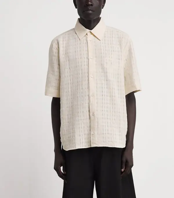 WON HUNDRED Cotton-blend Check Short-sleeve Shirt - Ivory