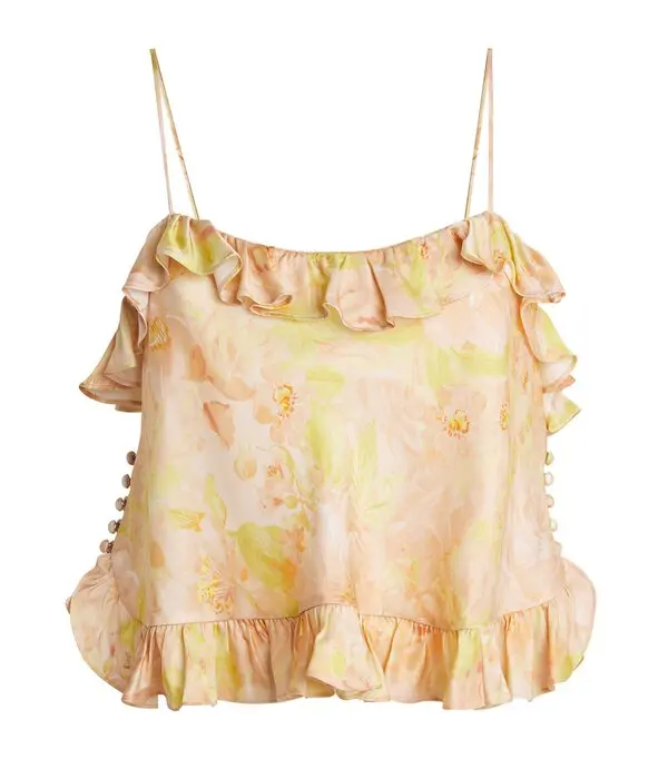 Sandro Floral Print Ruffle Cami Top - Pink