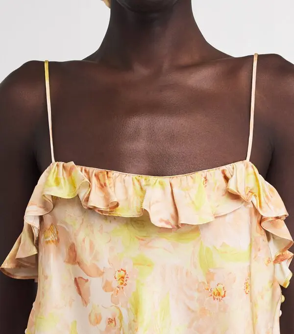 Sandro Floral Print Ruffle Cami Top - Pink