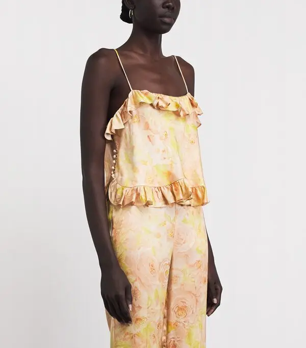Sandro Floral Print Ruffle Cami Top - Pink