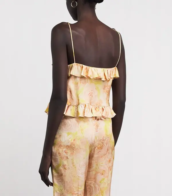 Sandro Floral Print Ruffle Cami Top - Pink