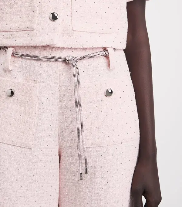 Maje Tweed Wide-leg Trousers With Embellishments
