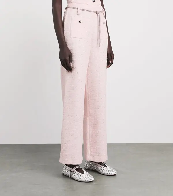 Maje Tweed Wide-leg Trousers With Embellishments