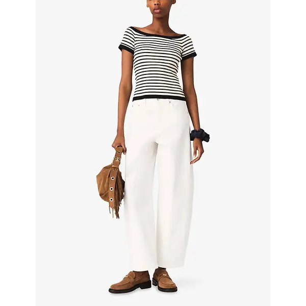 Maje Striped Boat-neck Knitted Top