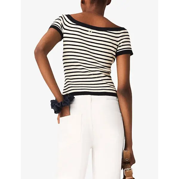 Maje Striped Boat-neck Knitted Top