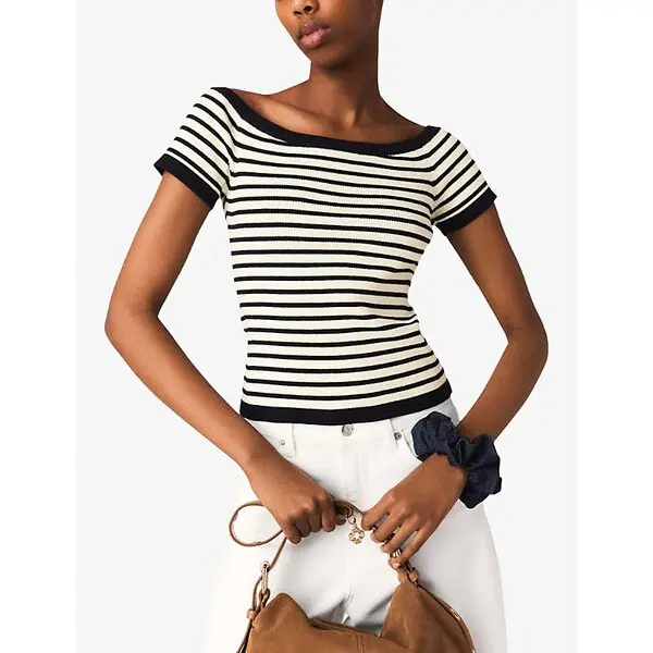 Maje Striped Boat-neck Knitted Top