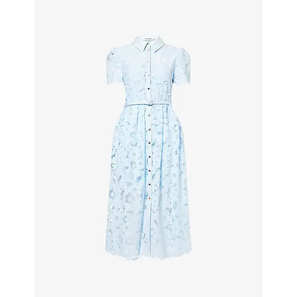 SELF-PORTRAIT Embroidered Belted Lace Midi Dress