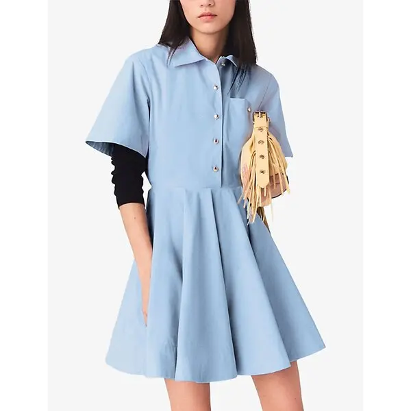 Maje Flared Chest-pocket Stretch-cotton Shirt Dress