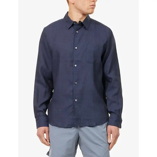 Derek Rose Monaco Long-sleeve Linen Shirt - Navy