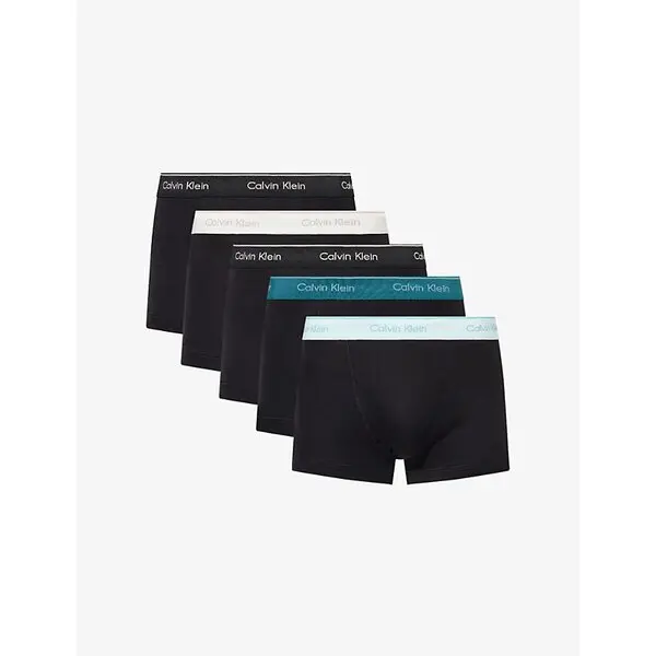 Calvin Klein Branded-waistband Pack Of Five Stretch-cotton Trunks - Multi