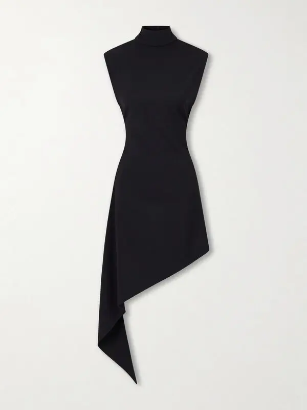 Alaïa Asymmetric Wool-blend Gabardine Turtleneck Mini Dress