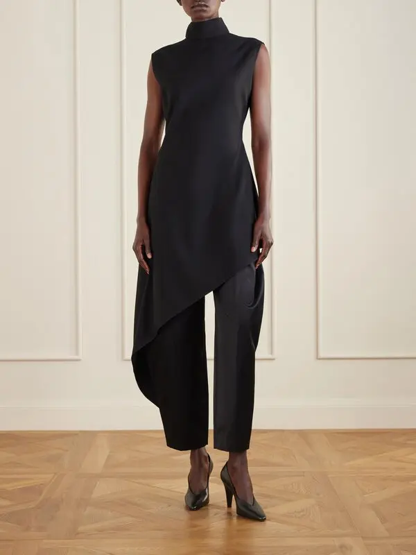 Alaïa Asymmetric Wool-blend Gabardine Turtleneck Mini Dress