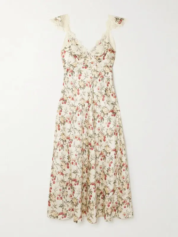 DÔEN Fiona Lace-trimmed Floral Silk-satin Midi Dress - Multi
