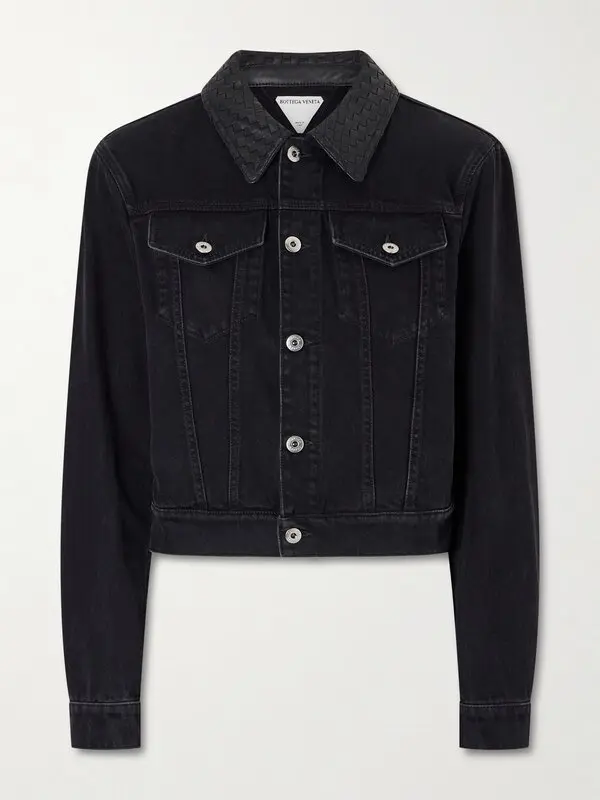 Bottega Veneta Intrecciato Leather-trimmed Denim Jacket