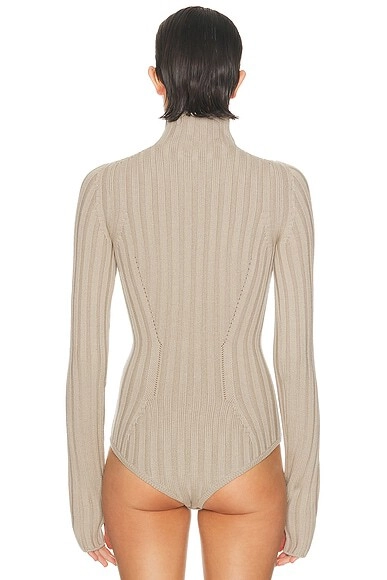 Alaïa Ribbed Knit Turtleneck Bodysuit - Sable