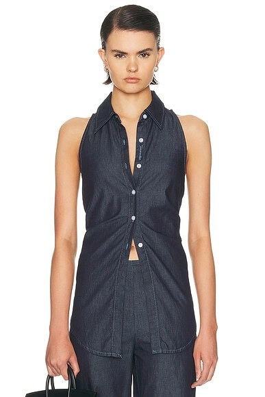 SIMONMILLER Sleeveless Chambray Button-up Top
