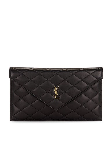 Saint Laurent Agneau Plume Matelasse Pouch - Nero