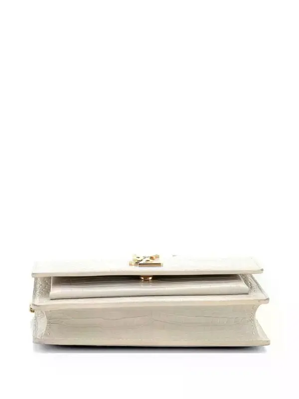 Saint Laurent Sunset Top Handle Chain Wallet Crocodile Embossed Leather Crossbody Bag - Neutrals