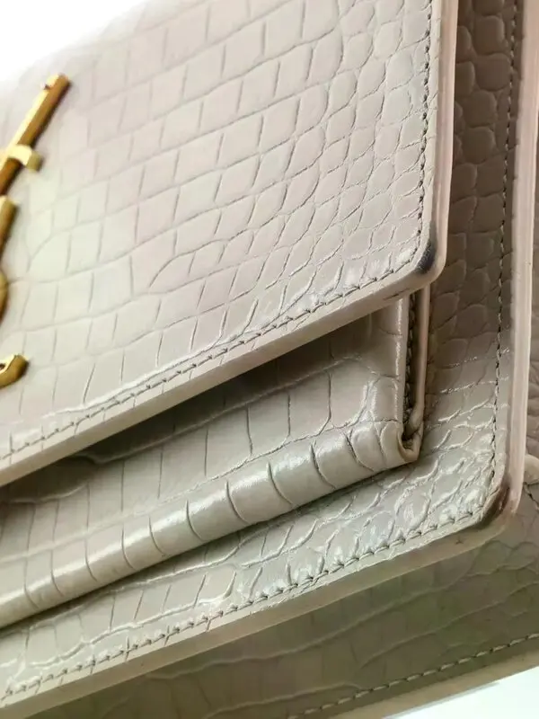 Saint Laurent Sunset Top Handle Chain Wallet Crocodile Embossed Leather Crossbody Bag - Neutrals