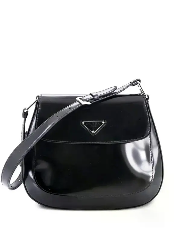 Prada Cleo Flap Spazzolato Leather Shoulder Bag - Black