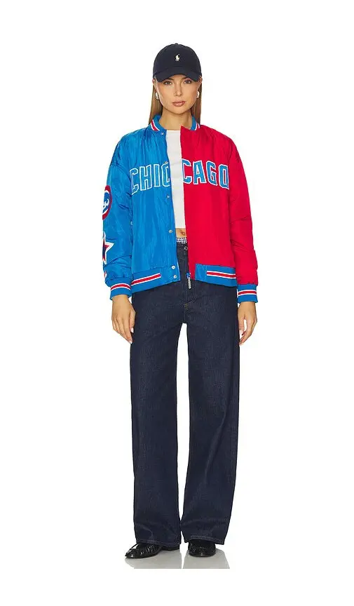Terez Bomber Jacket With Chicago Cubs Logos - Blue