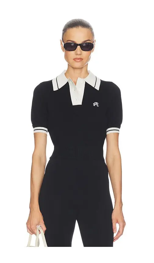 MALBON Mikayla Knit Polo Top In . Also - Black